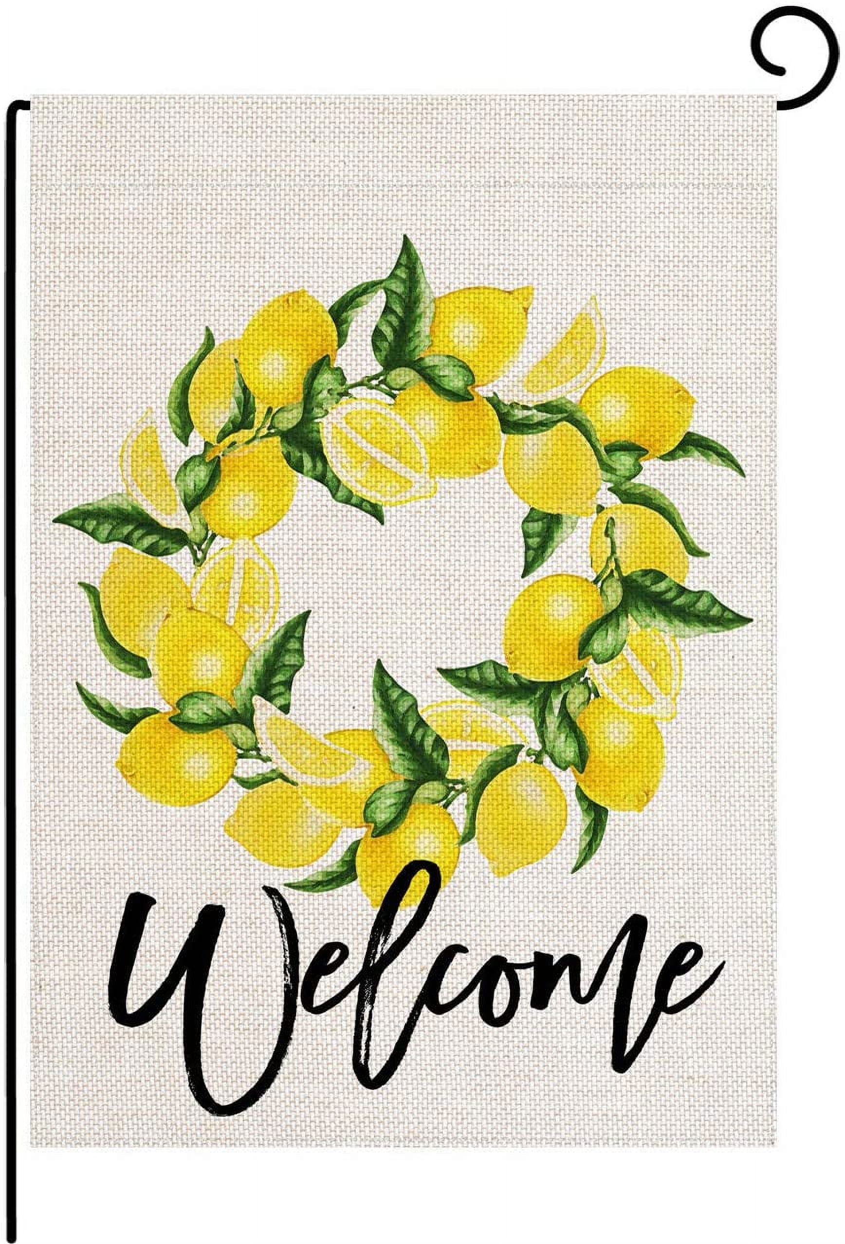Welcome Lemon Wreath 28 x 40 House Flag Burlap Double Sided, Lemon ...