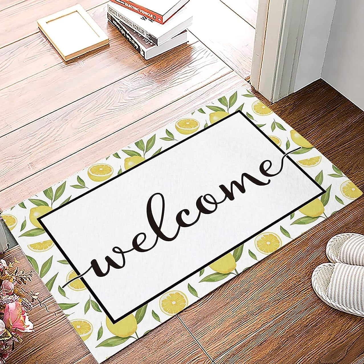 Welcome Lemon and Leaves Texture Welcome Entrance Door Mat Outdoor ...