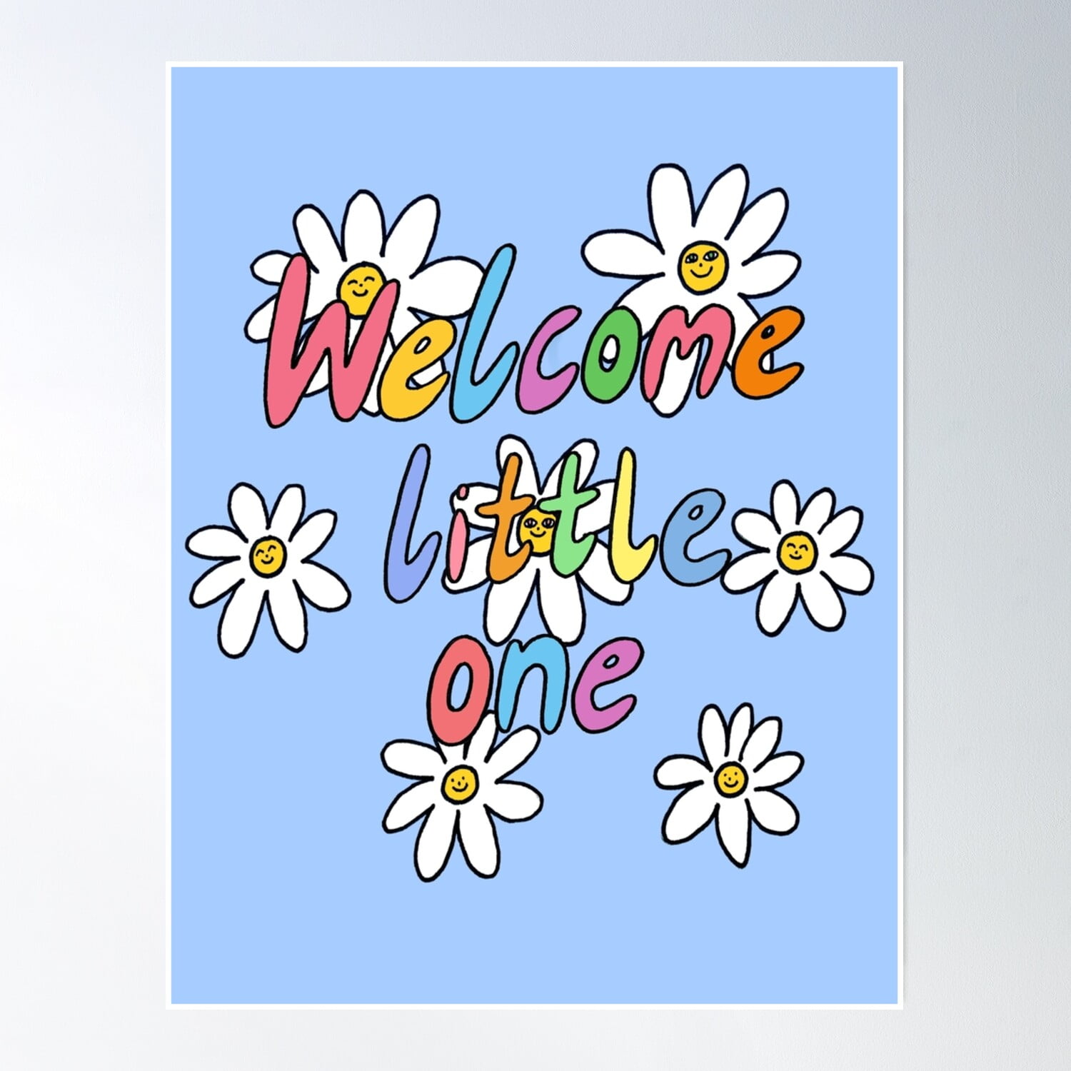 Welcome Little One Blue Poster Wall Art, Modern Wall Decor, 24x36 ...
