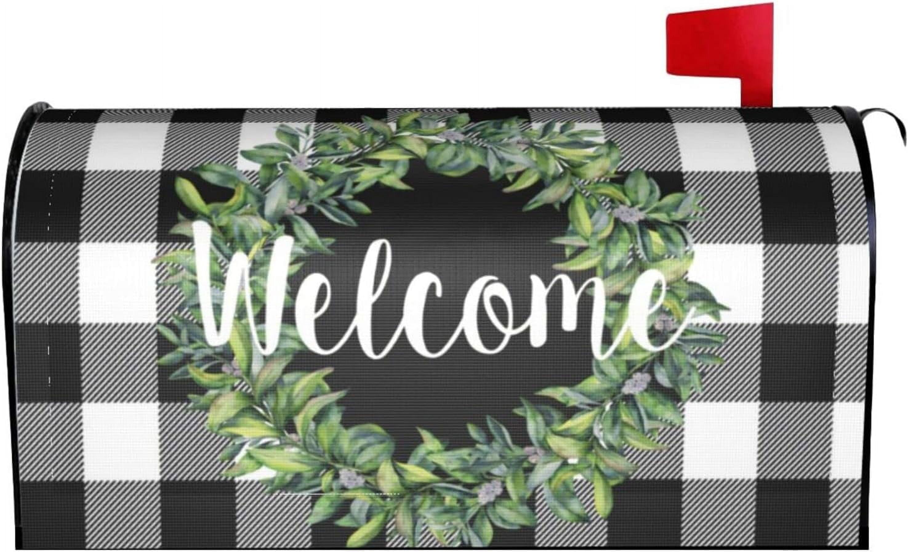 Welcome Mailbox Cover Magnetic Standard Size 21" x 18" Wreath Buffalo ...