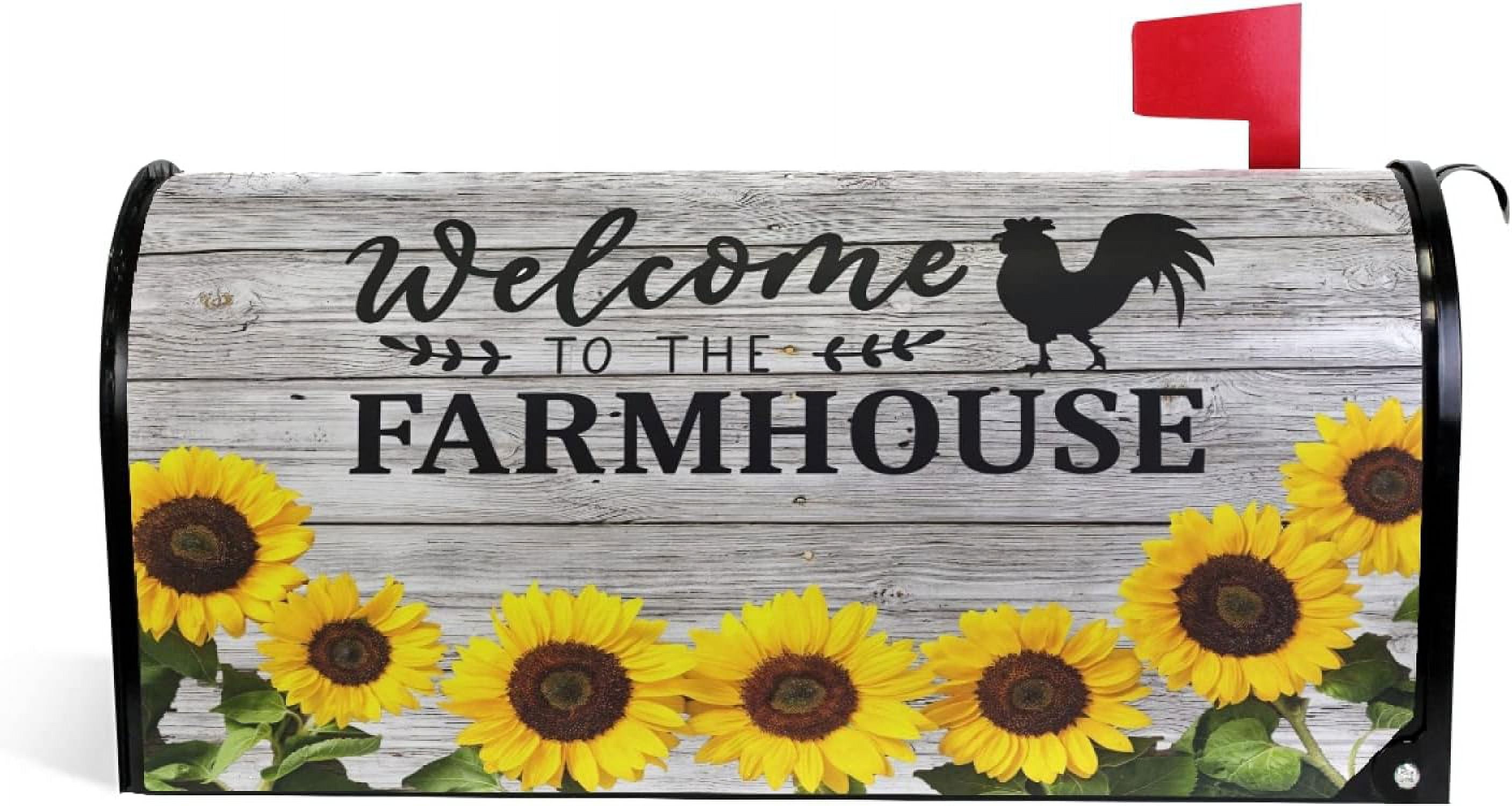 Welcome Mailbox Covers Magnetic Sunflower Wooden Farmhouse Post Box ...
