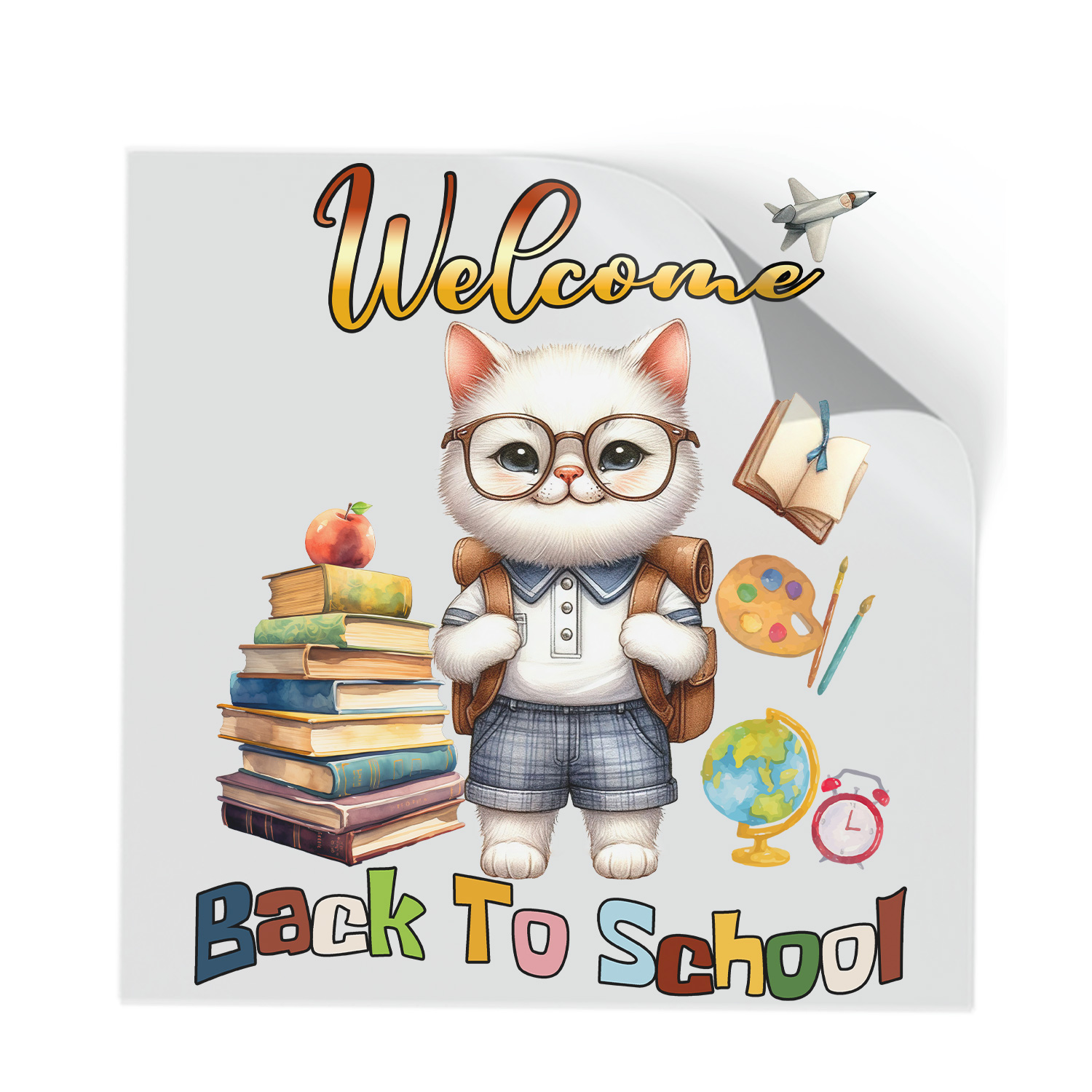 Welcome Manx Back to School Vintage Retro Cutout Transfer Sticker Cat ...