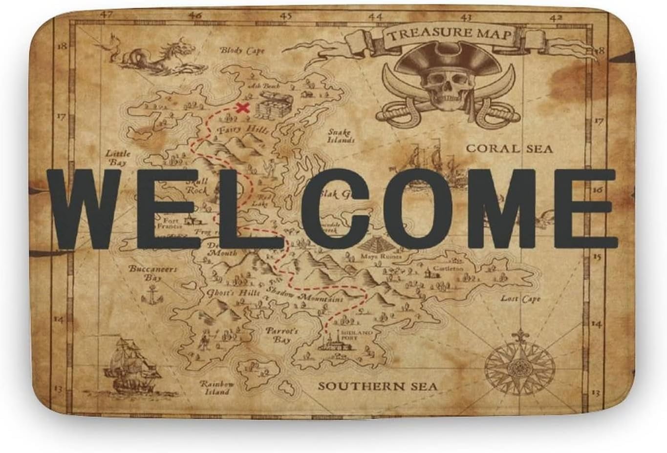 Welcome Map Bath Mat,Super Detailed Treasure Map Rustic Pirates Gold ...
