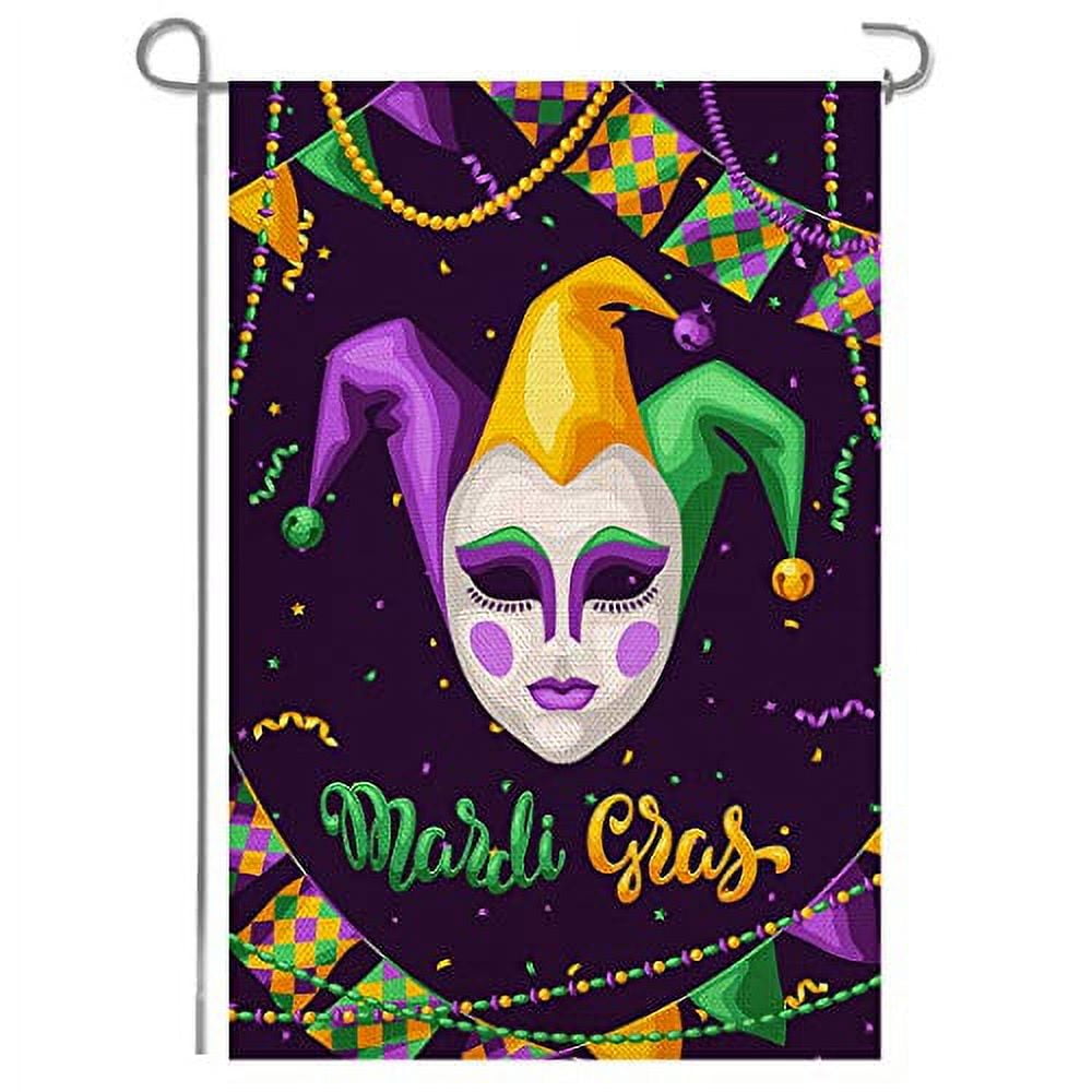 Welcome Mardi Gras Garden Flag, Double Sided Burlap Vertical Outside ...