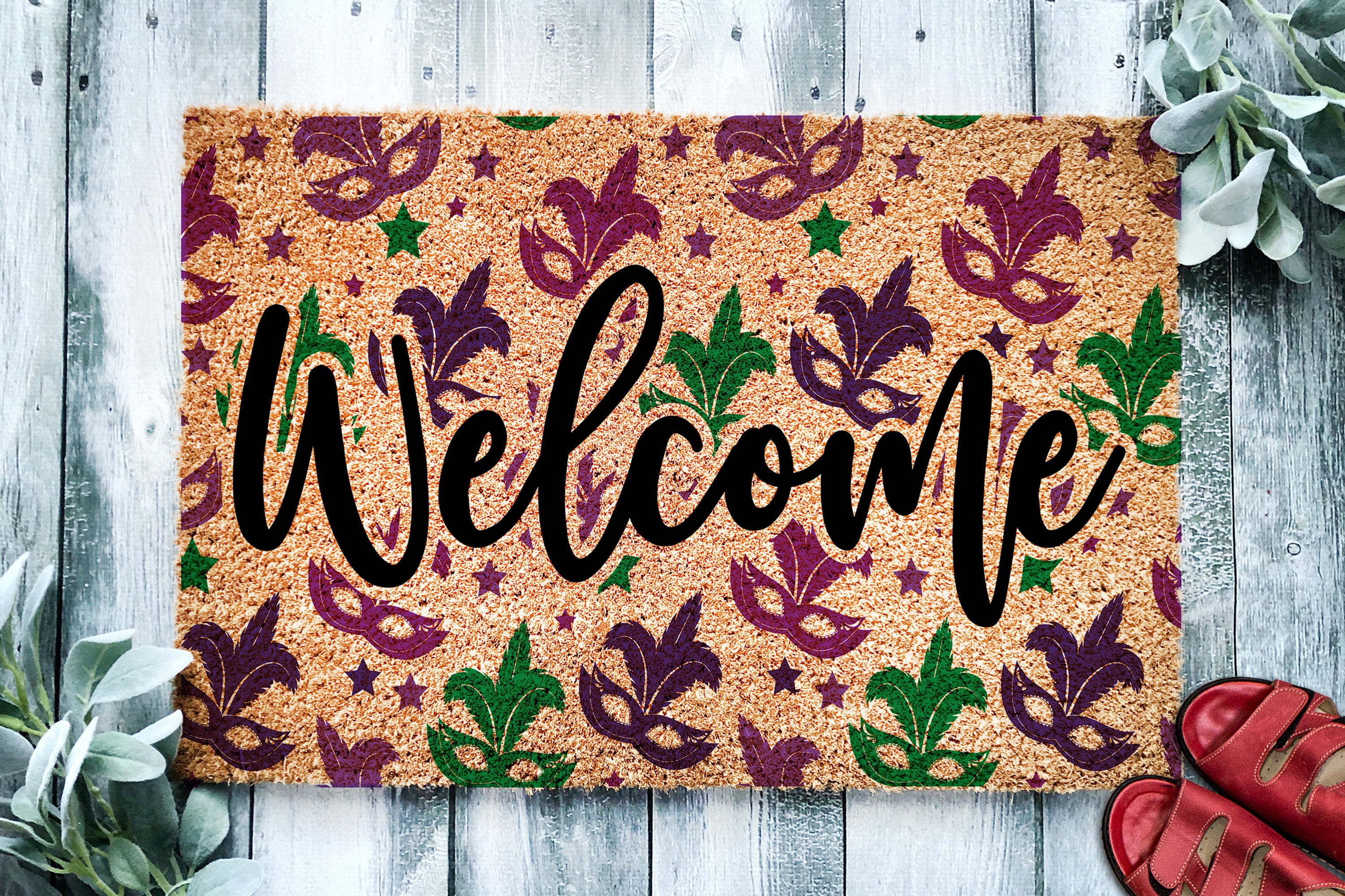 WoodByStu Mardi Gras Masks Doormat, Durable Coconut Coir, Anti-Slip PVC ...
