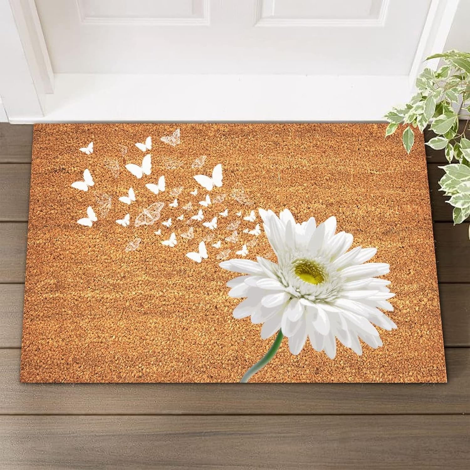 Welcome Mat Daisy Floral Entryway Outdoor Floor Mat Front Porch Easy to ...