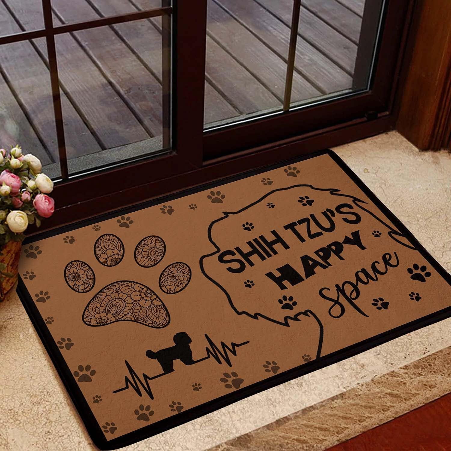 Welcome Mat for Front Door Outdoor Entry My Heartbeat for Shih Tzu Door ...