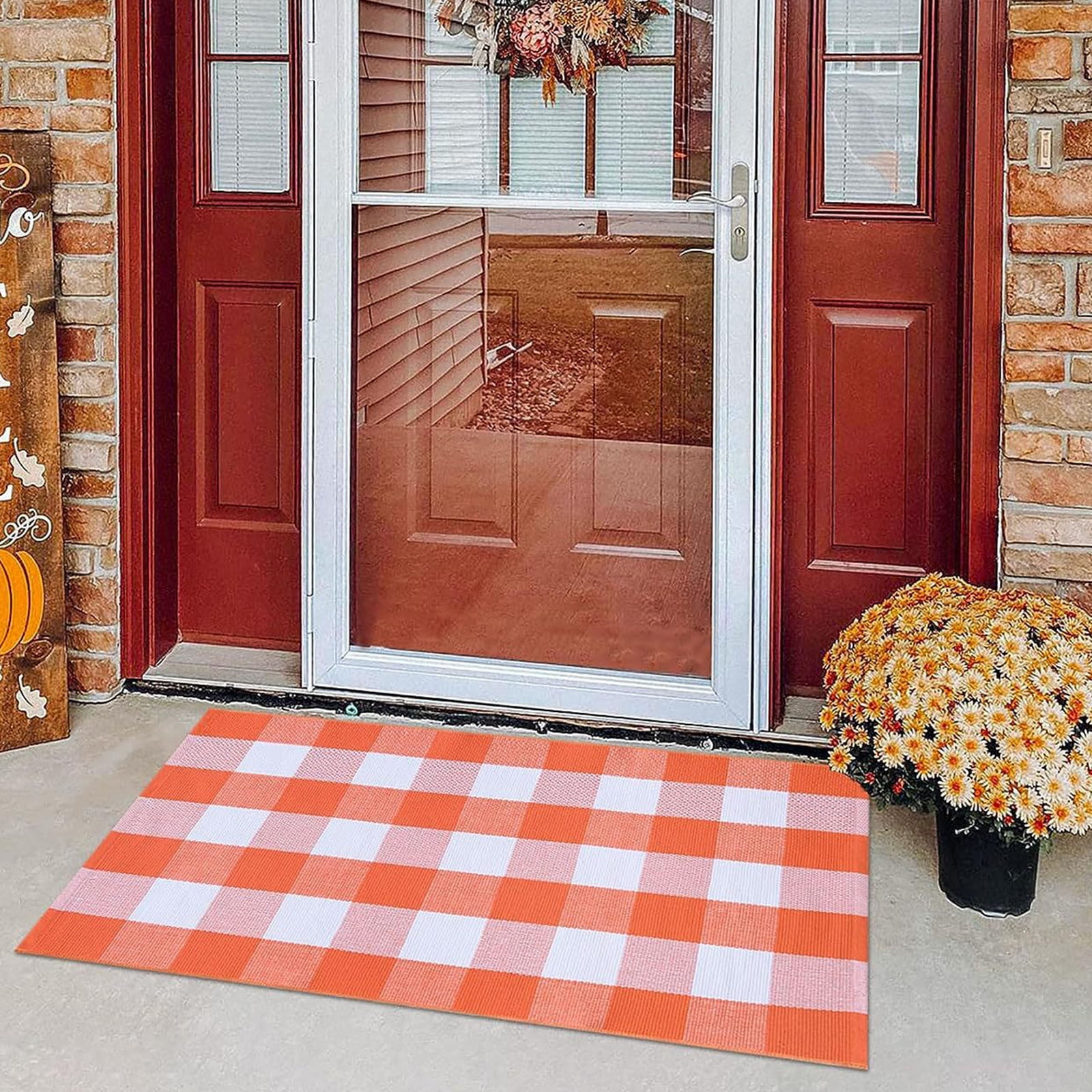Welcome Mat for Outside, Plaid Rug Outdoor, Cotton Washable Hand-Woven ...