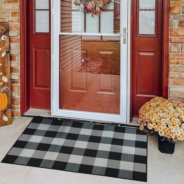 Welcome Mat for Outside, Plaid Rug Outdoor, Cotton Washable Hand-Woven ...