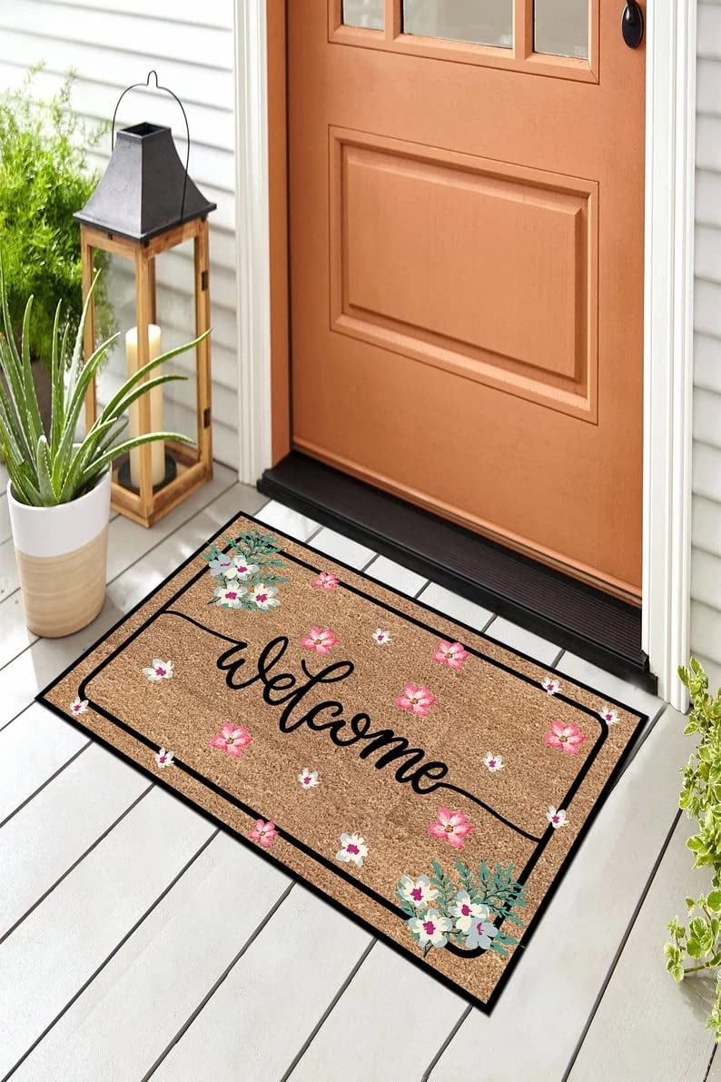 Welcome Mat Pink Flower Indoor Outdoor Entrance Doormat Welcome Mat ...