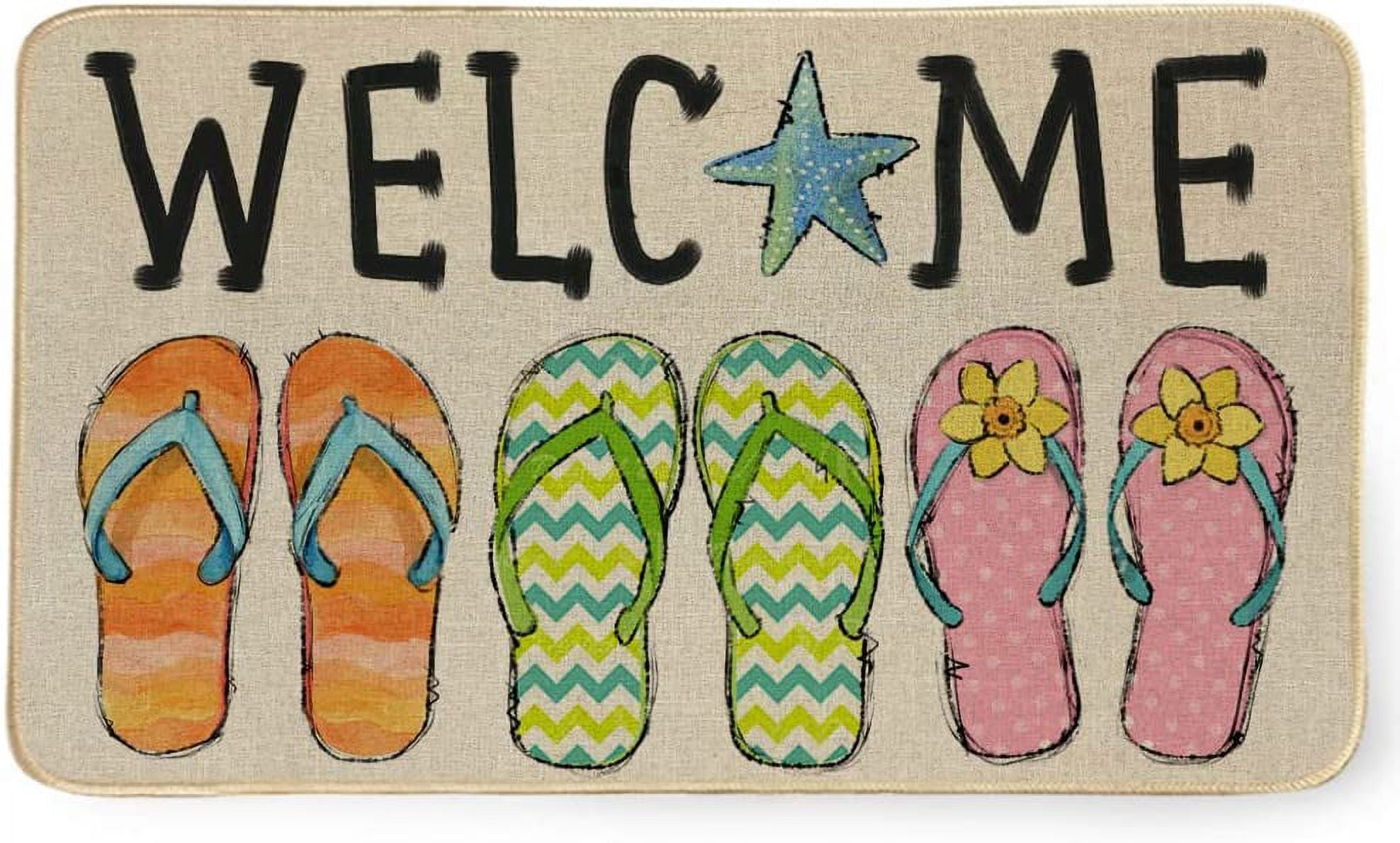 Welcome Mat Summer Farmhouse Flip-flops 18 x 30 Inch Doormat Outdoor ...