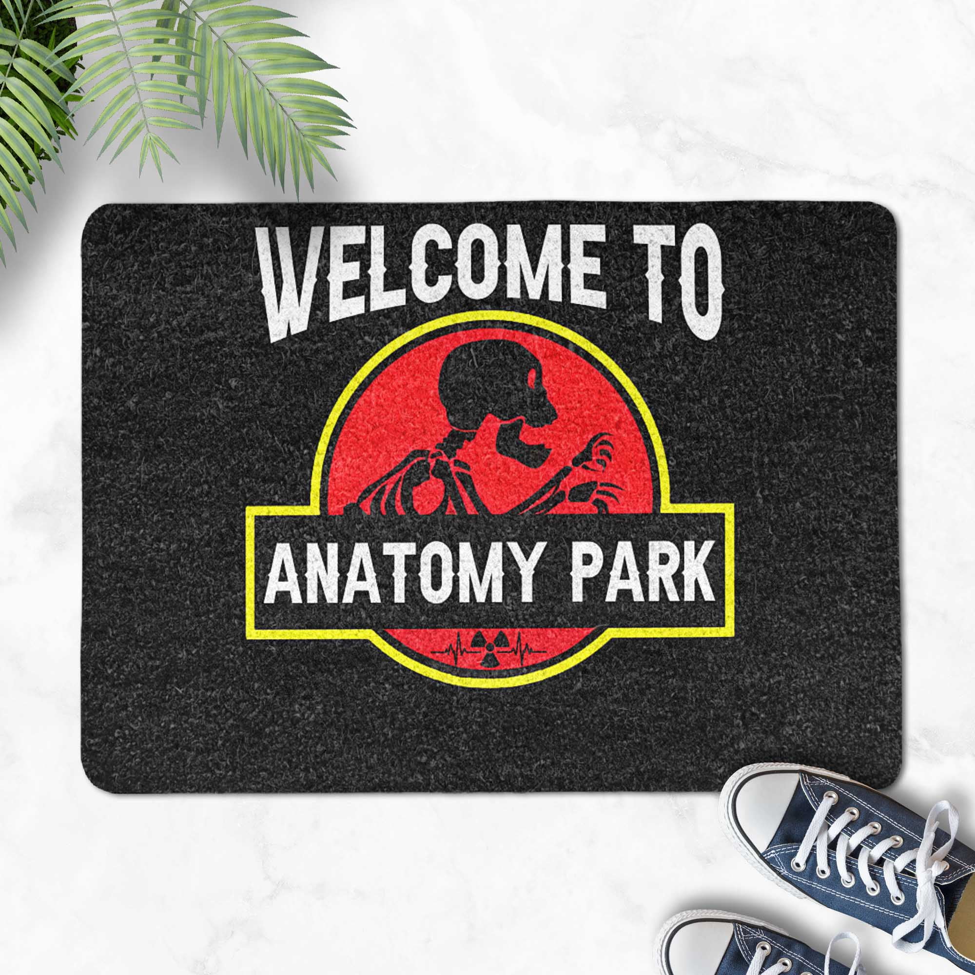 Welcome Mat with Cartoon Skeleton, Humorous Anatomy Theme Entry Rug for ...