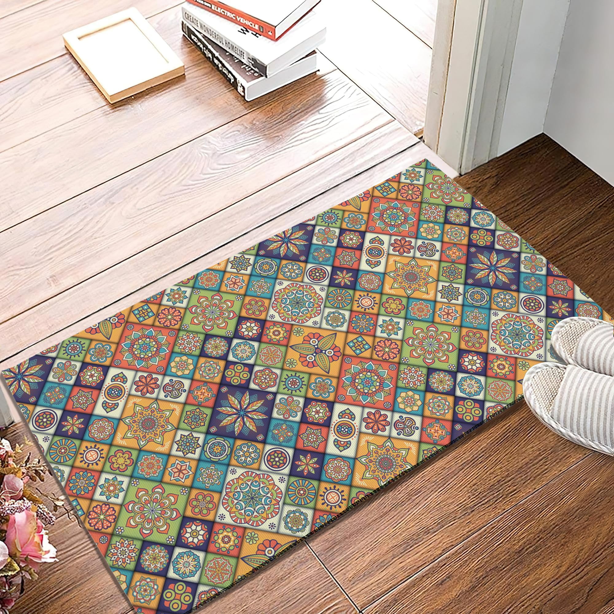 Welcome Mats Boho Geometric Floral Indoor Front Door Mats, Indoor Mats ...