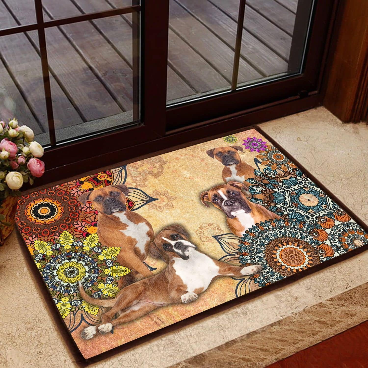 Welcome Mats Cute Boxer Dog Doormats Entrance Front Door Rugs Mandala ...