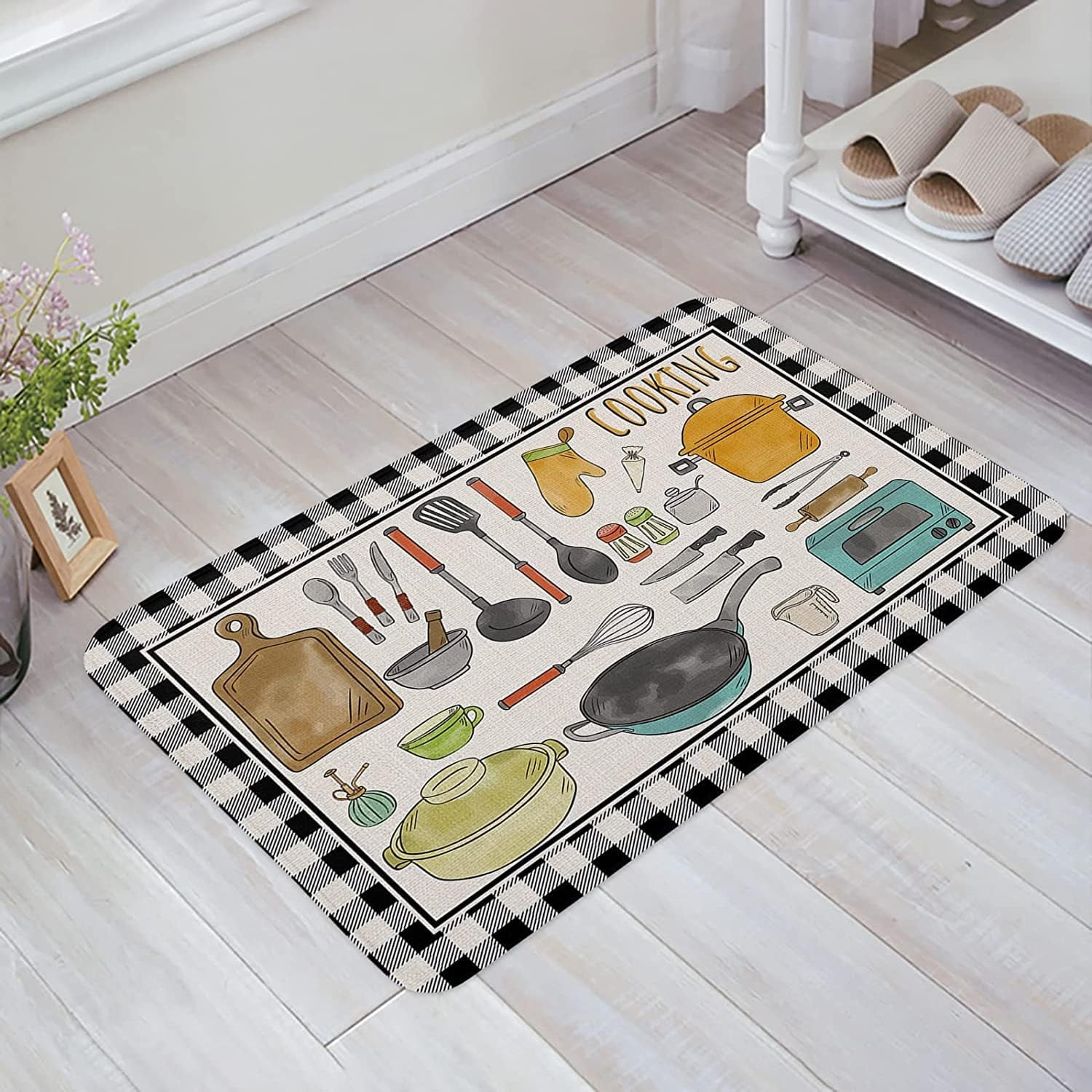 Welcome Mats for Front Door Entry Chef Cooking Utensils Knife Fork Pots ...