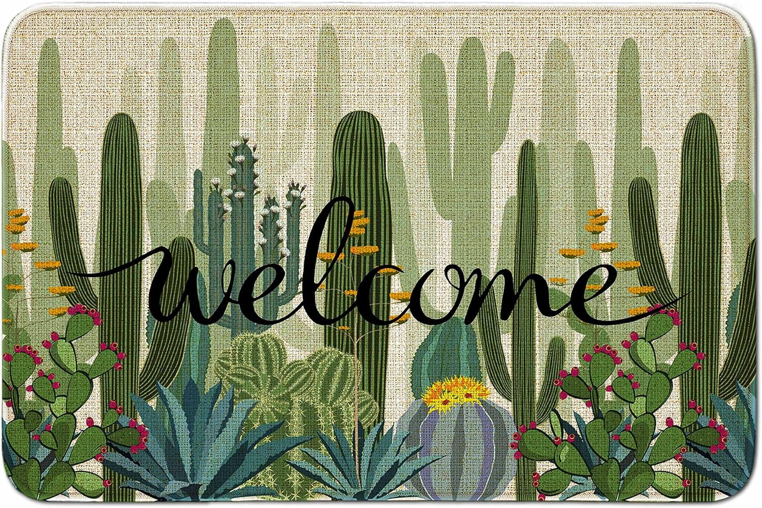 Welcome Mats Outdoor Cactus Green Door Mat 36" x 24" Non-Slip Washable ...