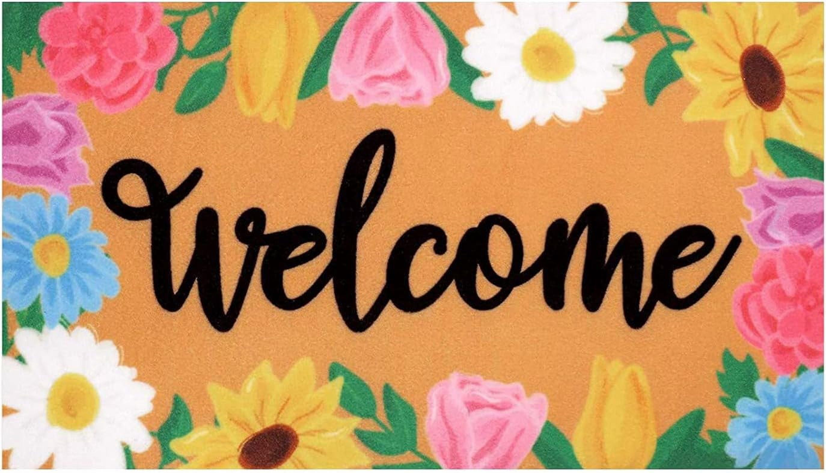 Welcome Mats for Front Door Entry Hello Welcome Spring Flower Greeting ...