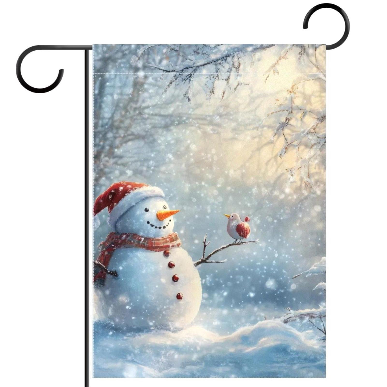 Welcome Merry Christmas Nature Snowy Scenery Snowman Garden Flag ...