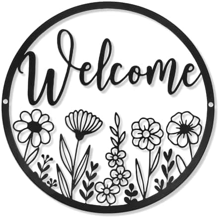 Welcome Metal Sign Wall Decor Art,11.8 inch Black Metal Wall Decor ...