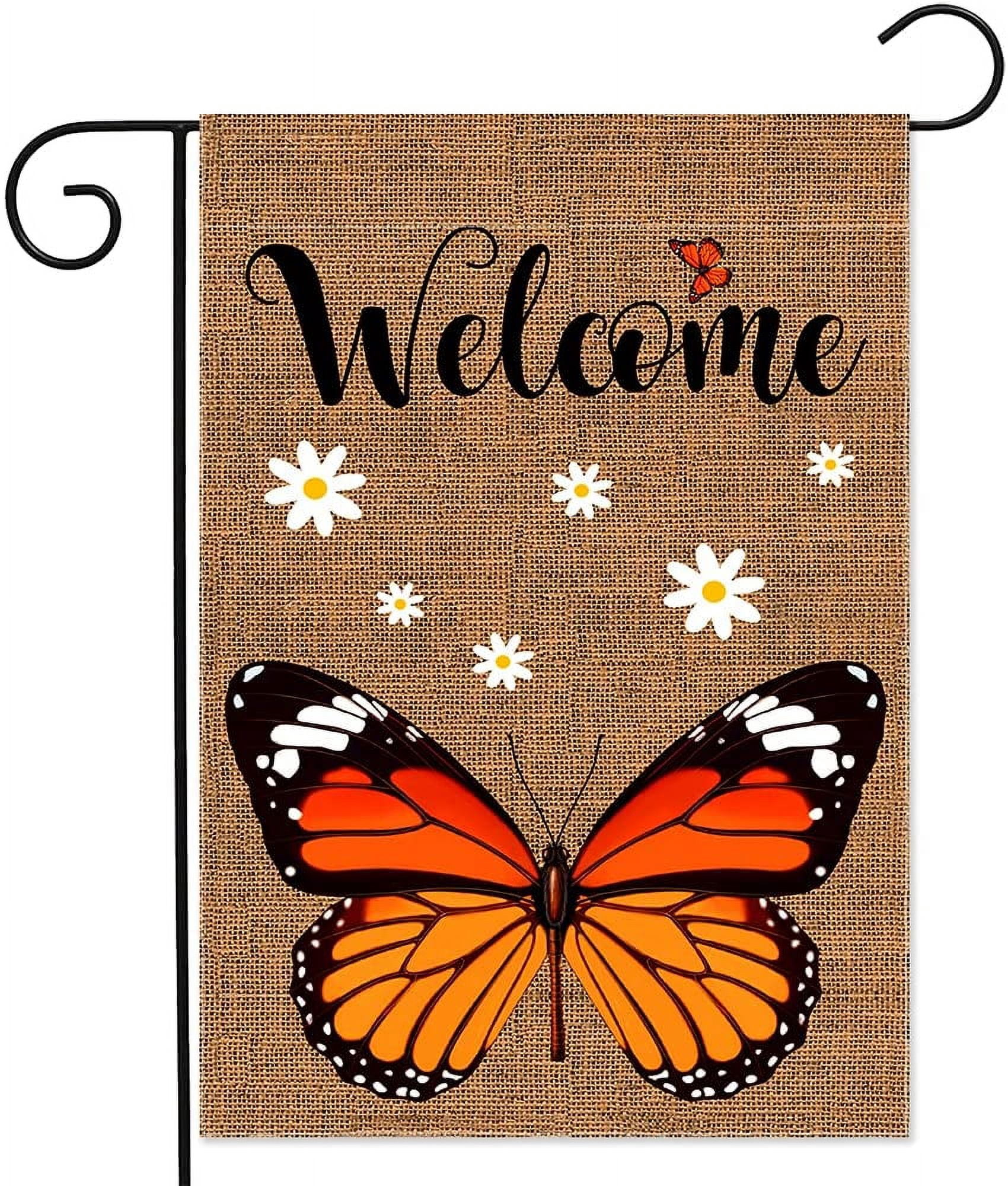 Welcome Monarch Butterfly Garden Flag Butterfly lovers Burlap Vertical ...