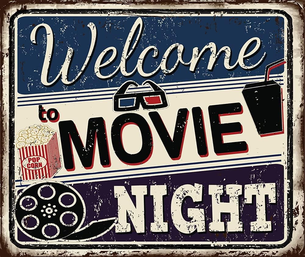 Welcome Movie Night Vintage Metal Tin Sign Pallet Plaque Poster Wall ...