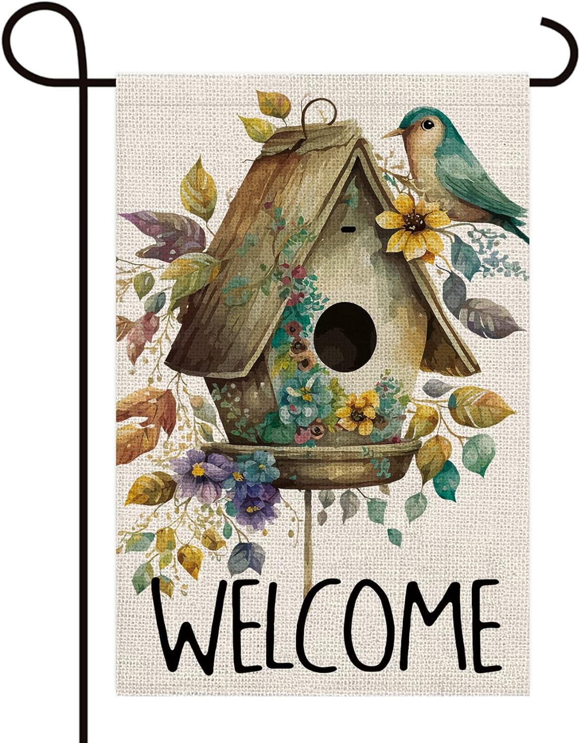 Welcome Multicolour Leaves Floral Birdhouse Double Sided Vertical ...