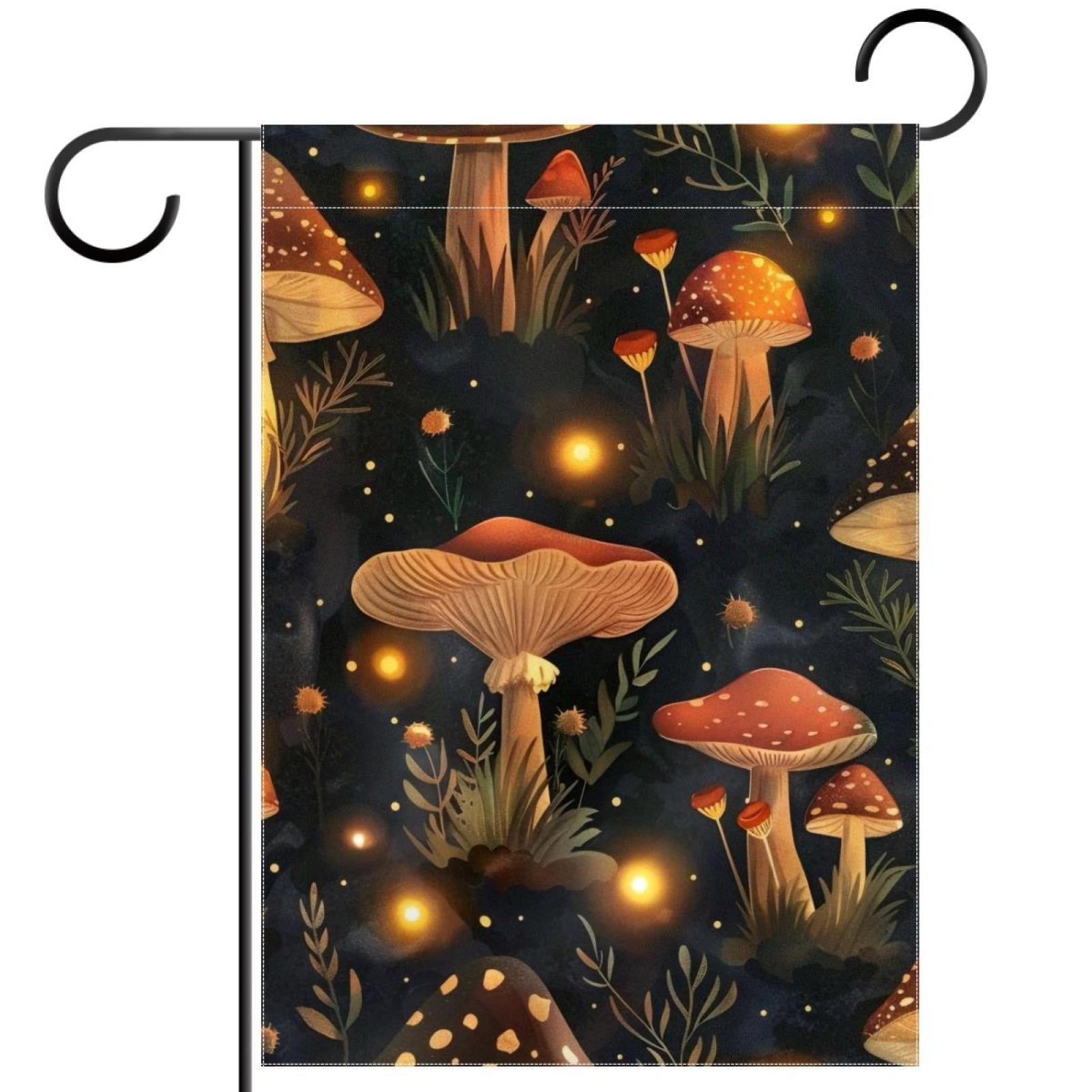 Welcome Mushrooms Forest Seamless Pattern Garden Flag, Vertical Double ...