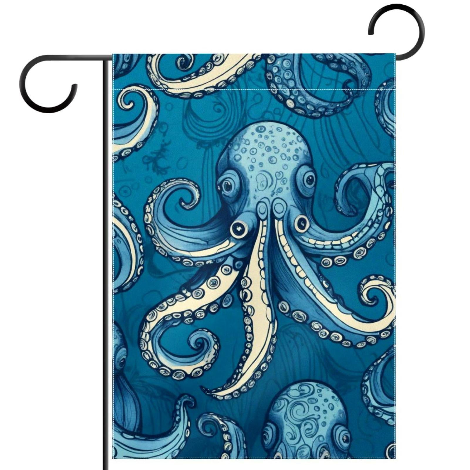 Welcome Octopus Blue Pattern Garden Flag, Vertical Double Sided Small House Flag, Yard Farmhouse ...