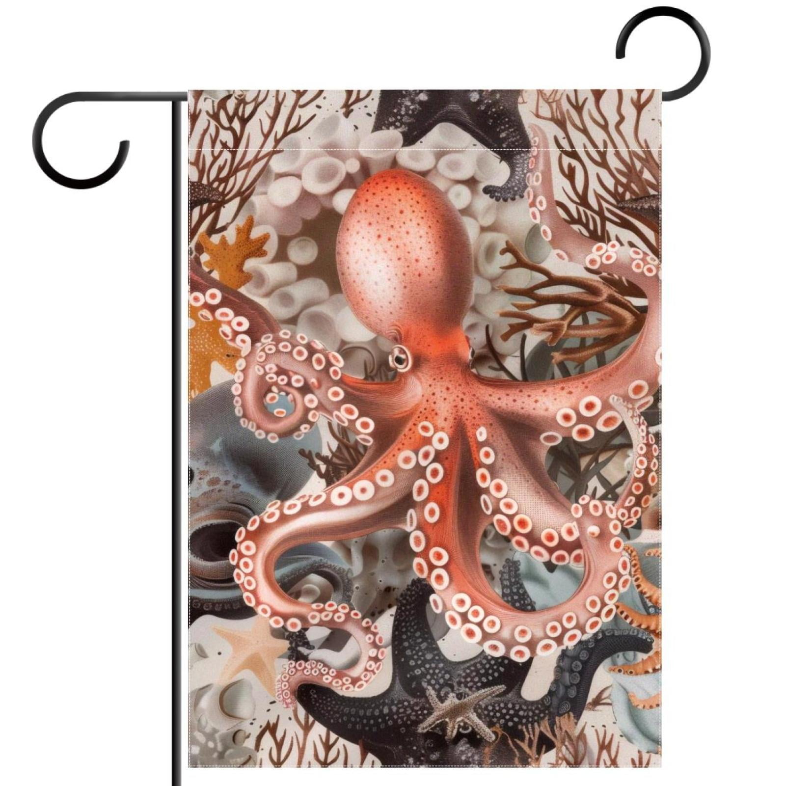 Welcome Octopus Coral Sea Star Conch Ocean Pattern Garden Flag, Vertical Double Sided Small ...