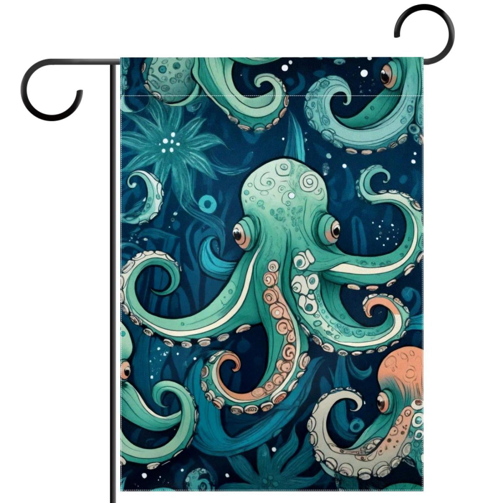 Welcome Octopus Seamless Pattern Garden Flag, Vertical Double Sided Small House Flag, Yard ...