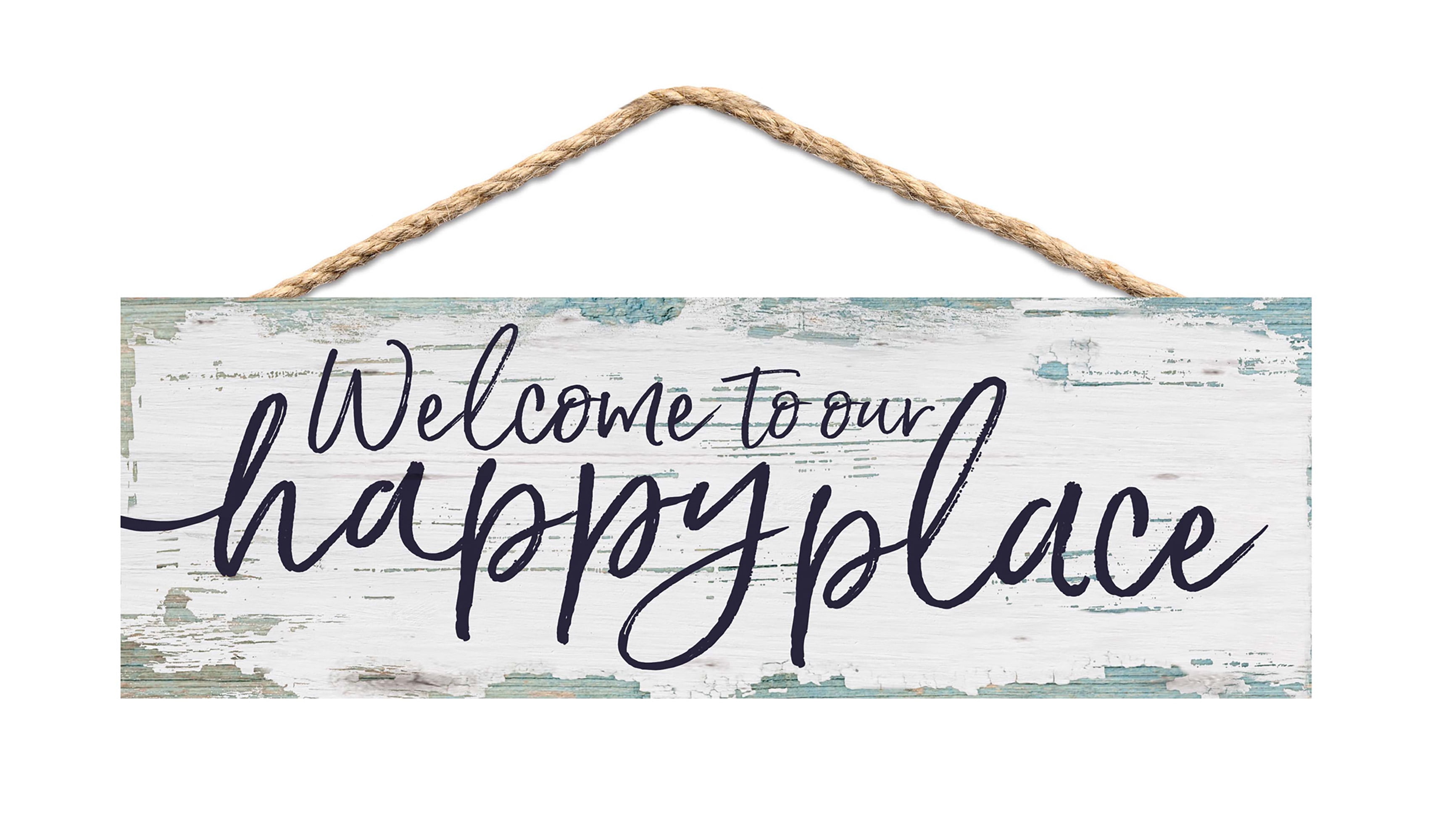 Welcome Our Happy Place Nautical Blue 10 x 4 Pine Wood Hanging Décor ...
