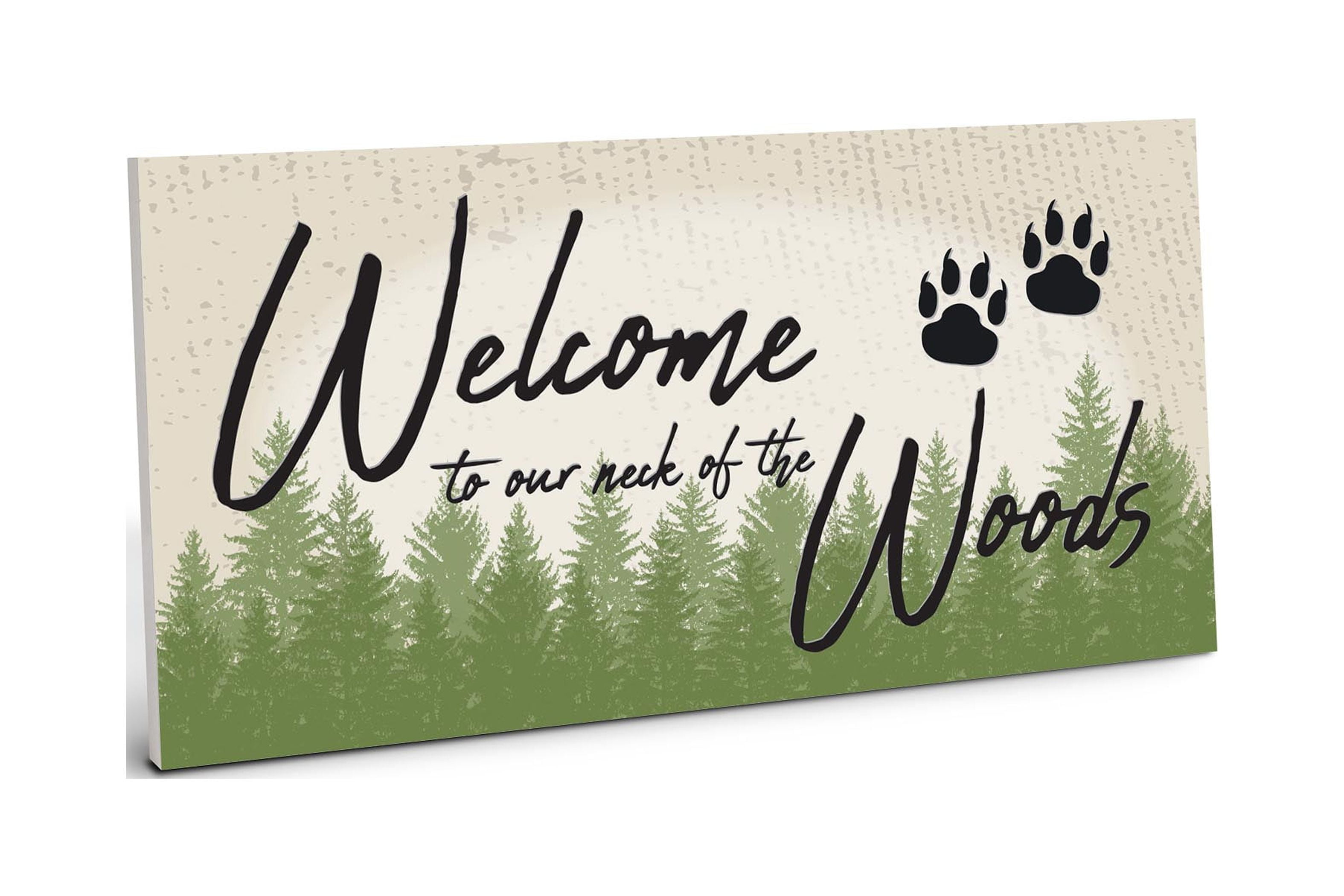 Welcome Our Neck Woods Green Pines Pawprint 10 x 5 Wood Wall Sign ...