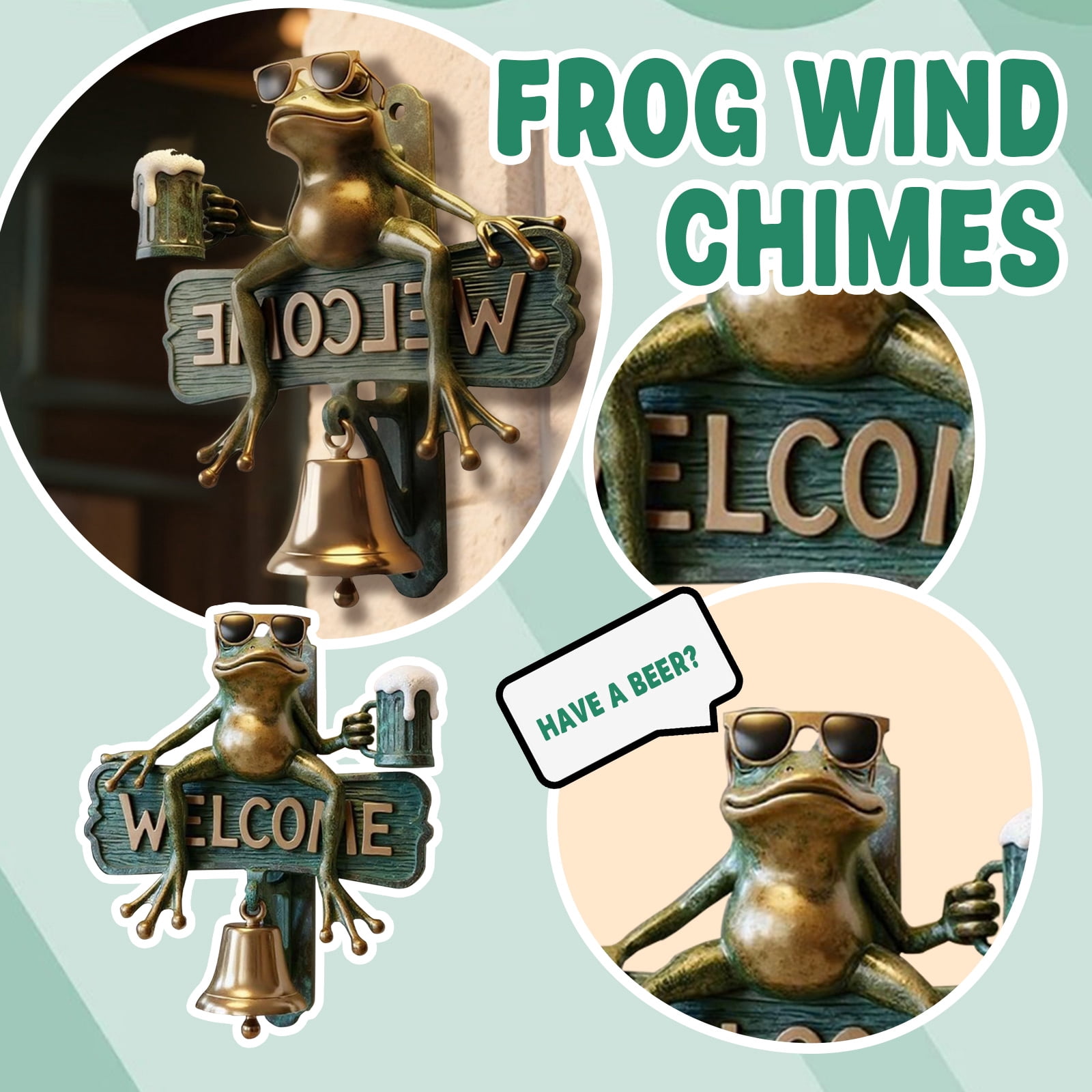 Welcome Outdoor Frog Wind Chimes Doorbell, Doorbell That Rings When The ...