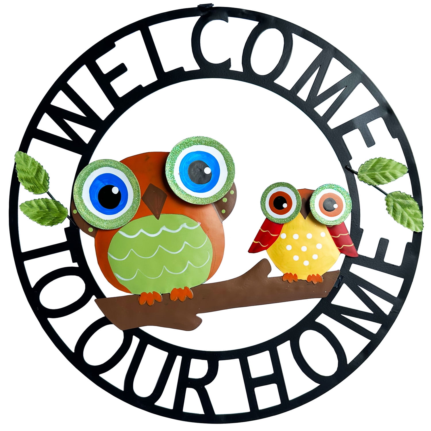 Welcome Owl Metal Door Wreath with Welcome to Our Home Sign, Decorative ...