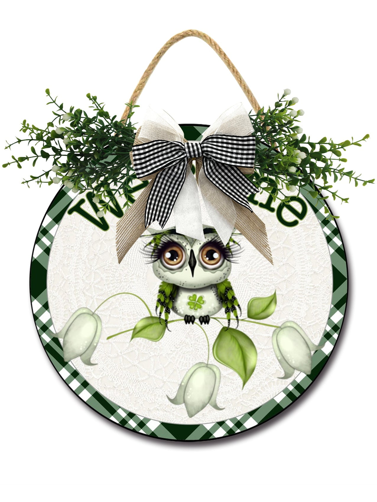 Welcome Owl Sign Front Door Porch Decorations, Round Rustic Wood ...