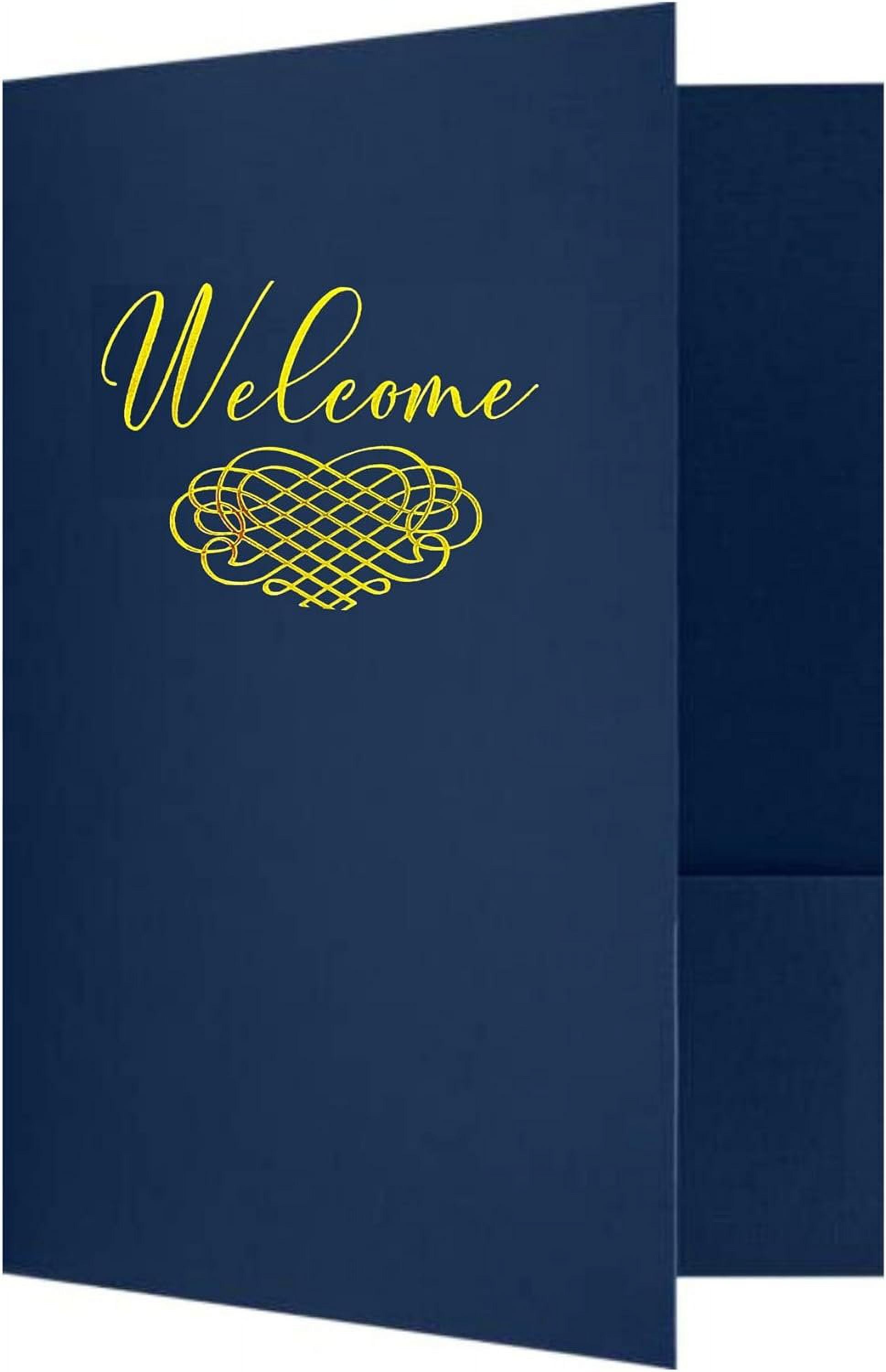 Welcome Packet Folders Dark Blue Linen Luxury with Two Pockets 25 pk ...