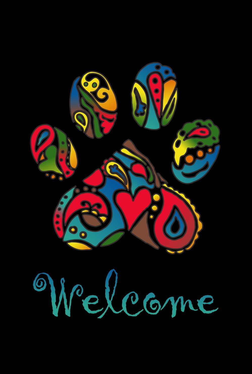 Welcome Paisley Paws Paw Print Flag 12x18 Inch Double Sided Paw Print ...