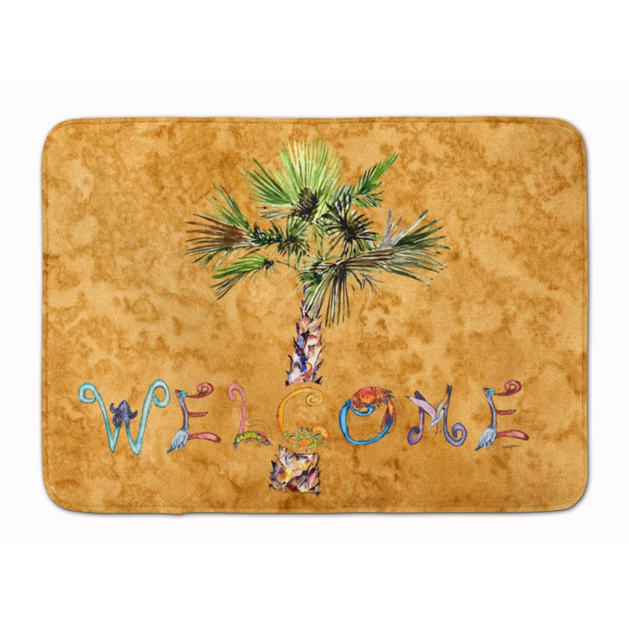 Welcome Palm Tree on Gold Machine Washable Memory Foam Mat - Walmart.com