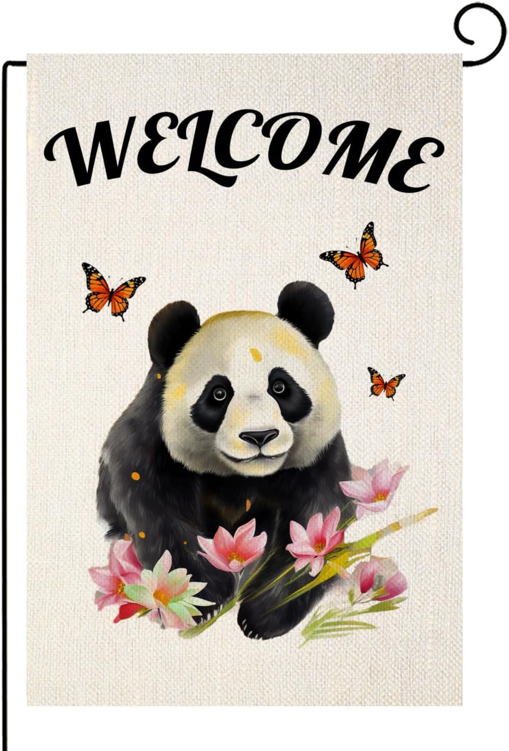 Welcome Panda Butterflies Garden Flag 12 X 18 inch Vertical Double ...