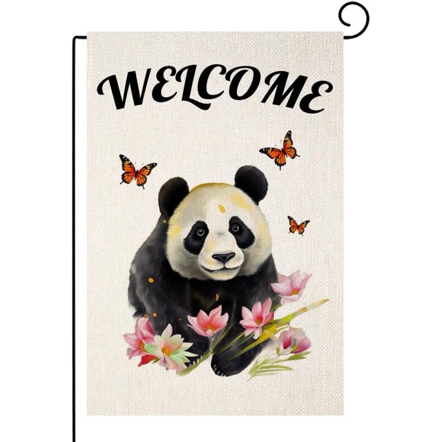 Welcome Panda Butterflies Garden Flag 12 X 18 inch Vertical Double ...