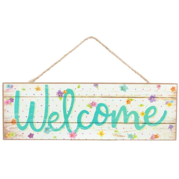 Welcome Pastel Flowers Wooden Sign - 15" x 5", Easter Decoration ...