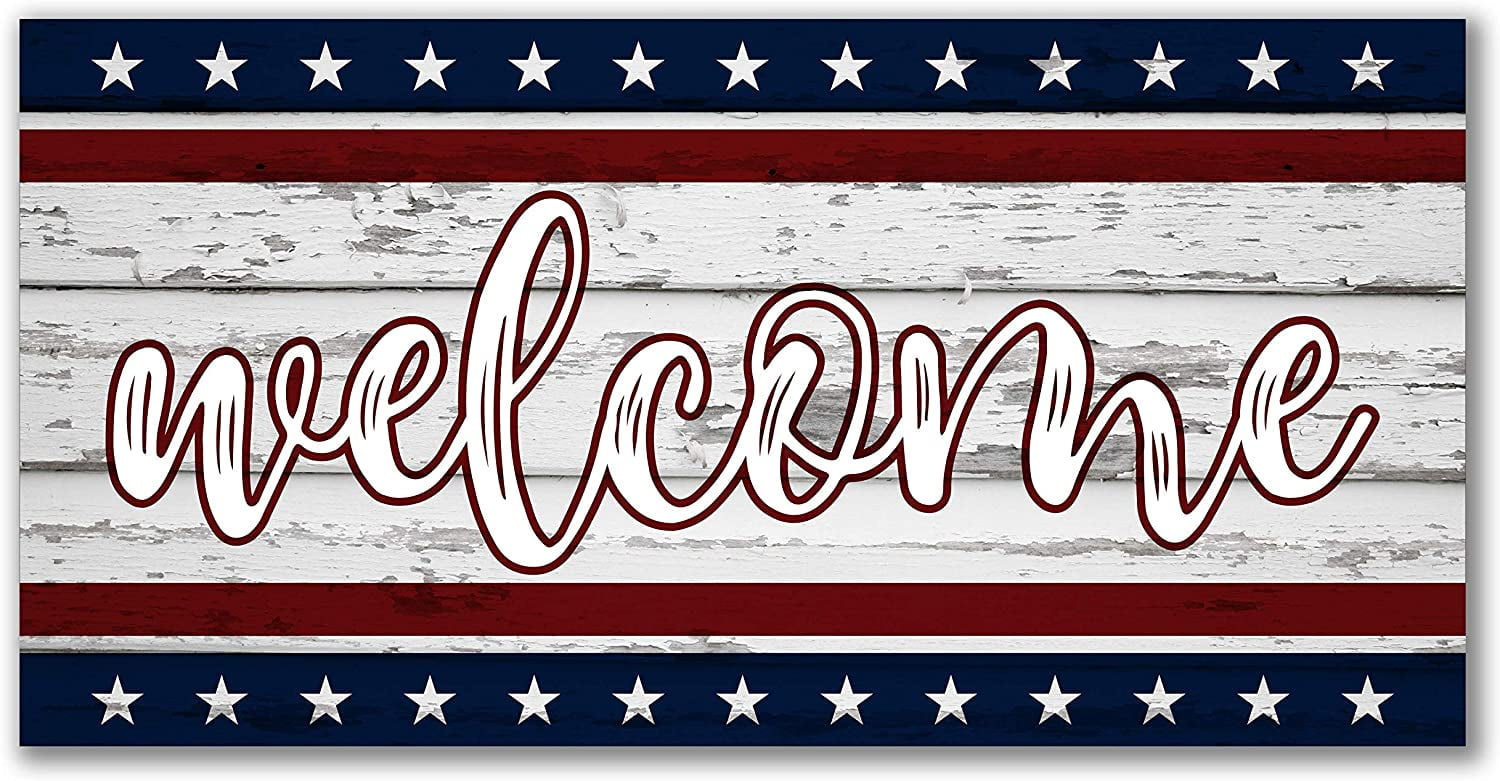 Welcome Patriotic Rustic Wood Wall Sign 9x18 - Walmart.com