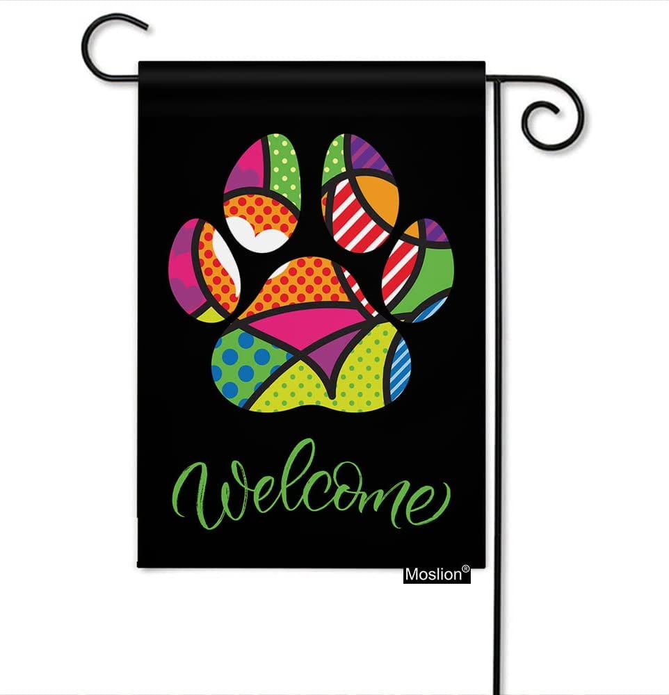 Welcome Paw Garden Flag 12x18 Inch Colorful Doodle Polka Dot Dog Cat ...
