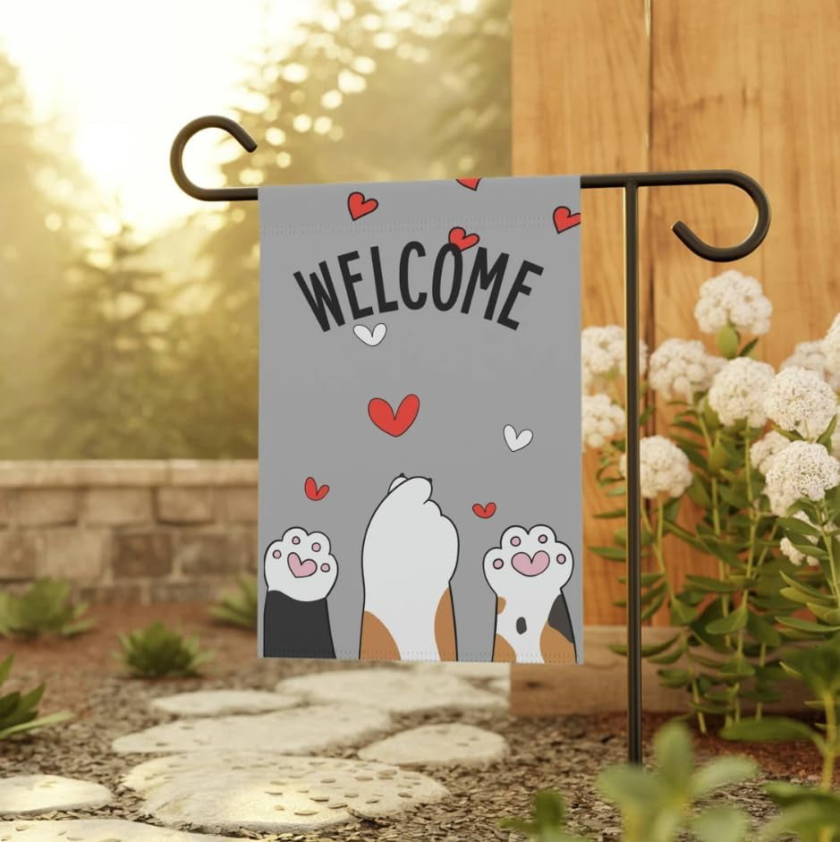 Welcome Paw Heart Cat Kitten Meow Love Pet Animal Gardener Garden Flag ...