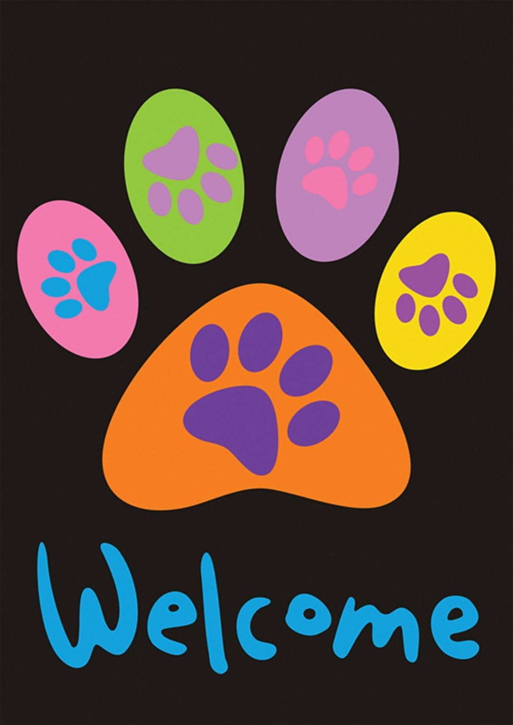 Welcome Paws- Black Paw Print Flag 12x18 Inch Double Sided Paw Print ...