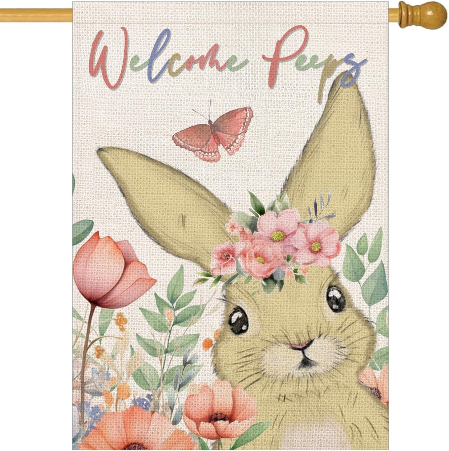 Welcome Peeps Easter Bunny House Flag 28x40 Inch Double Sided Burlap ...