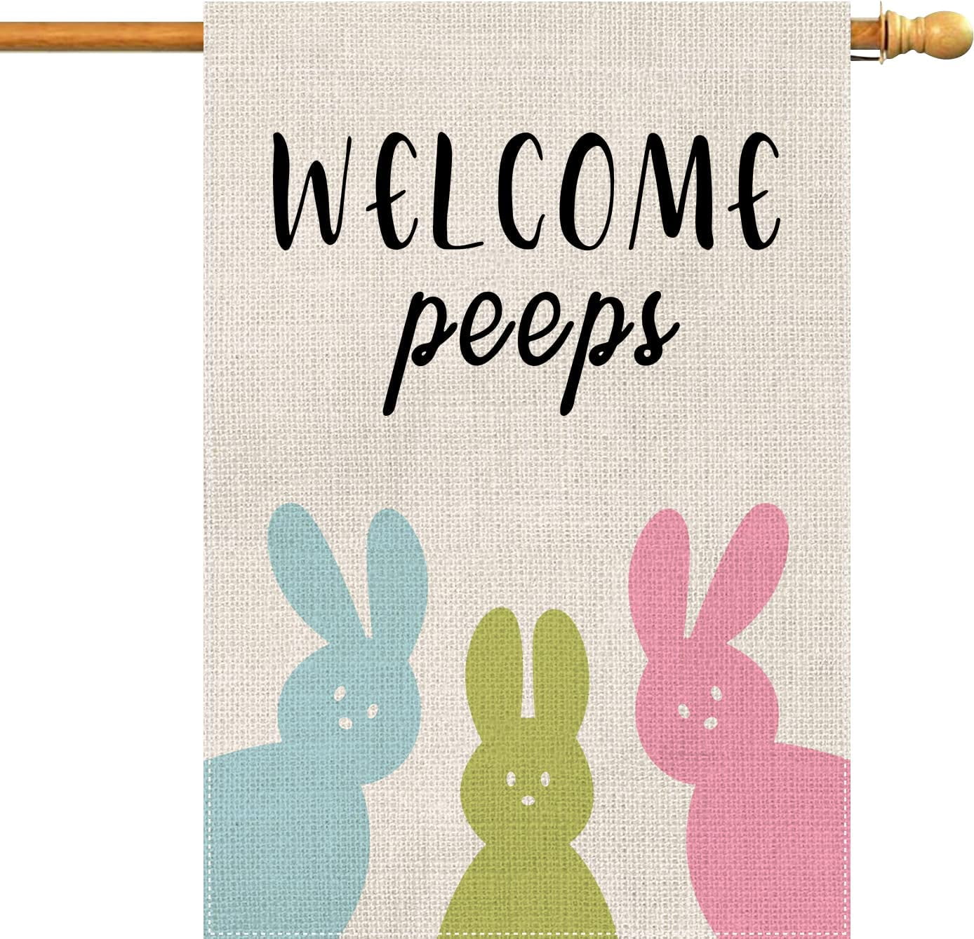 Welcome Peeps Easter Flag 28 x 40 Inch Double Sided Burlap Easter House ...