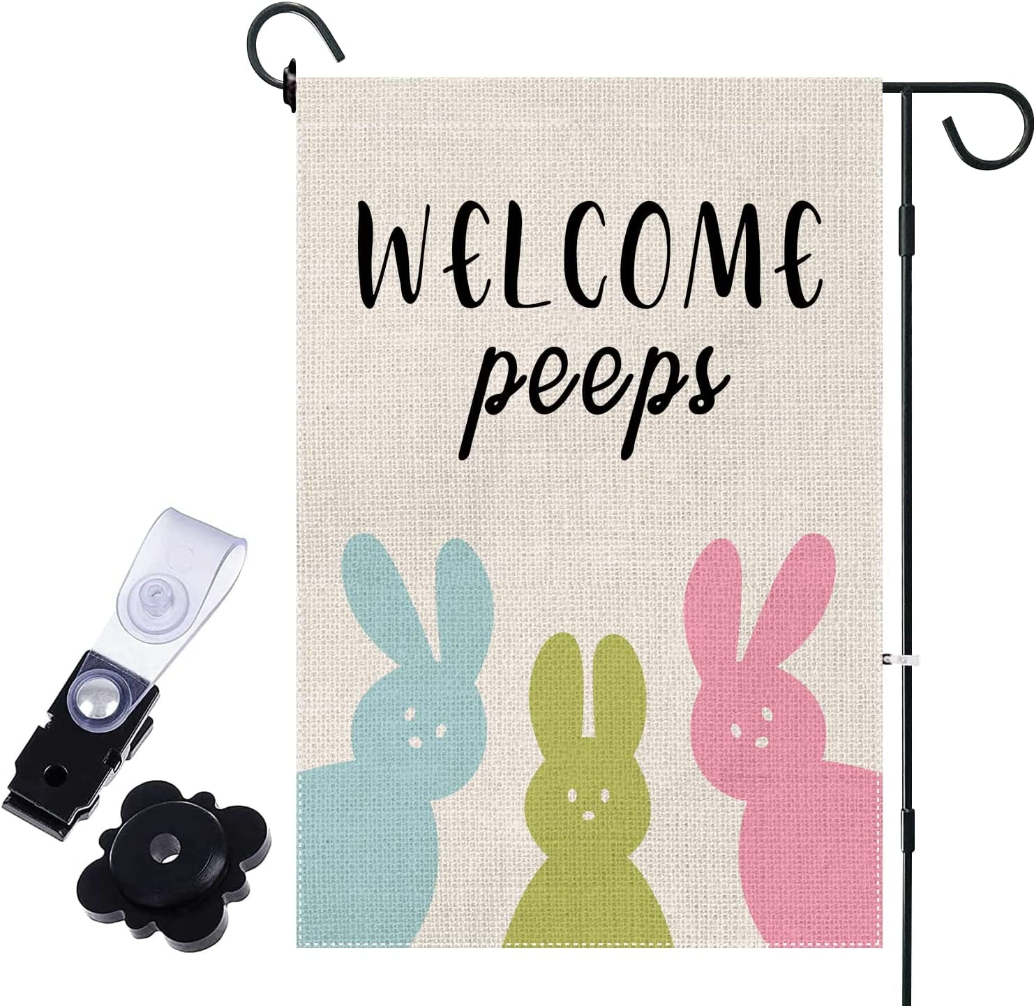Welcome Peeps Easter Garden Flag 12 x 18 Inch, Burlap Double Sided ...