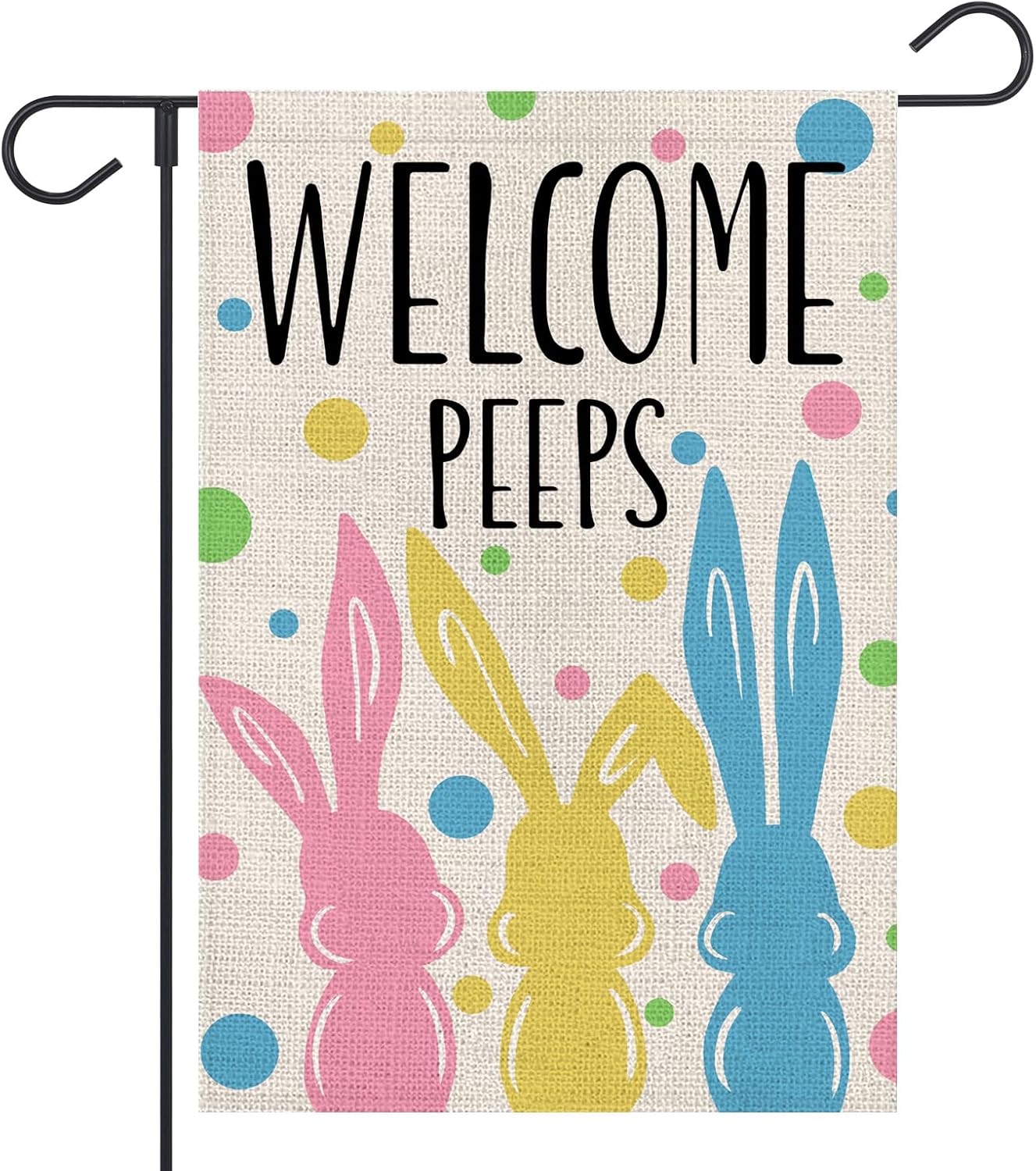 Welcome Peeps Easter Garden Flag Polka Dot Double Sided Outside Bunny ...