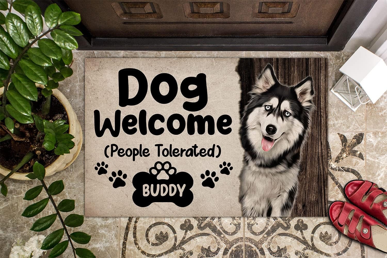 Welcome People Tolerated Door Mat Funny Husky Dog Welcome Mat for Front ...